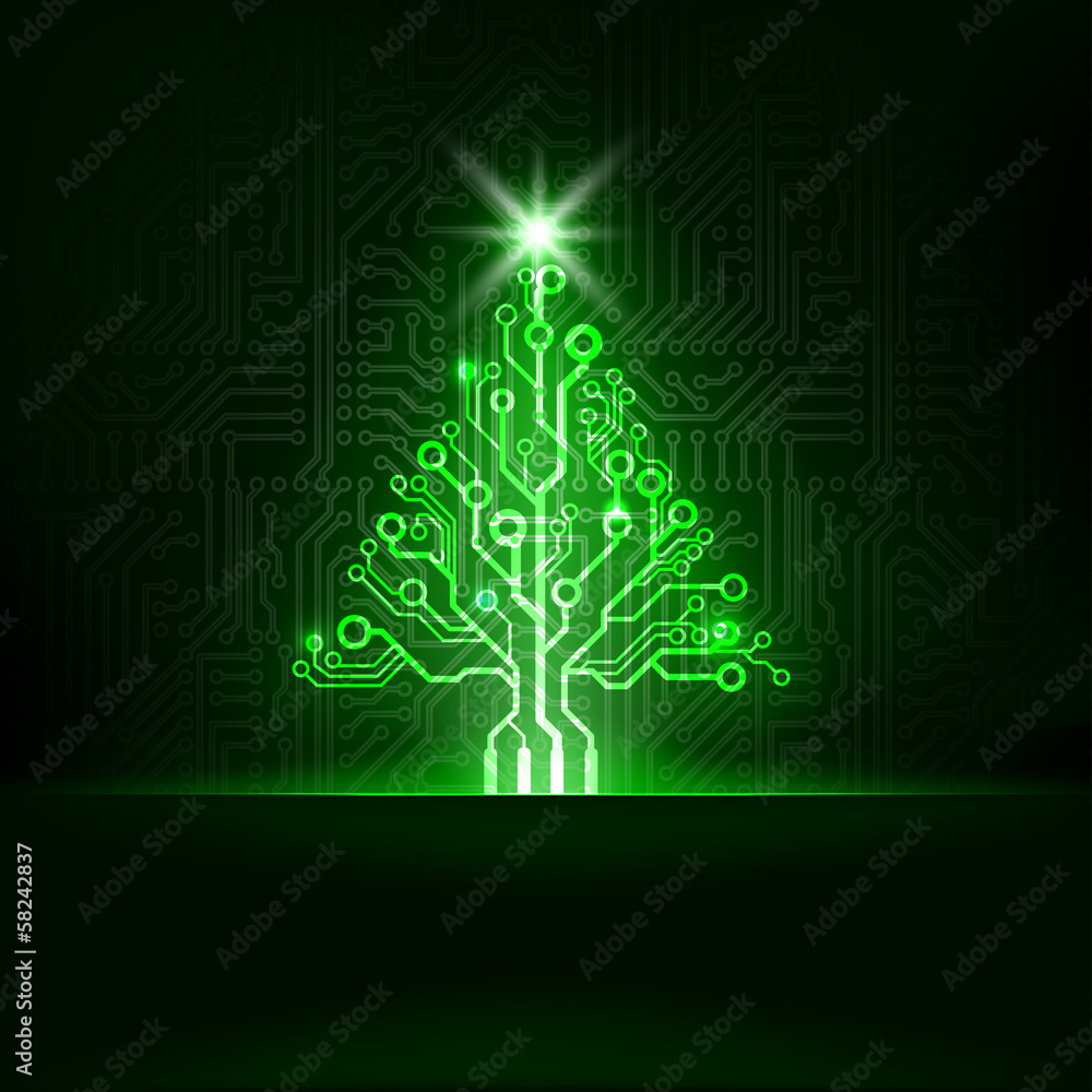 Vector abstract technology christmas tree Stock Vector | Adobe Stock