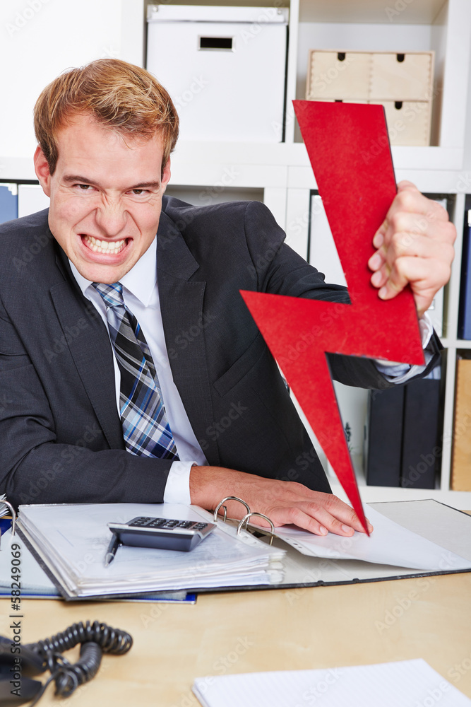 Angry business man with flash in office Stock Photo | Adobe Stock