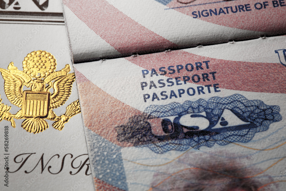 Passport with symbols of United States of America. Stock-Foto | Adobe Stock