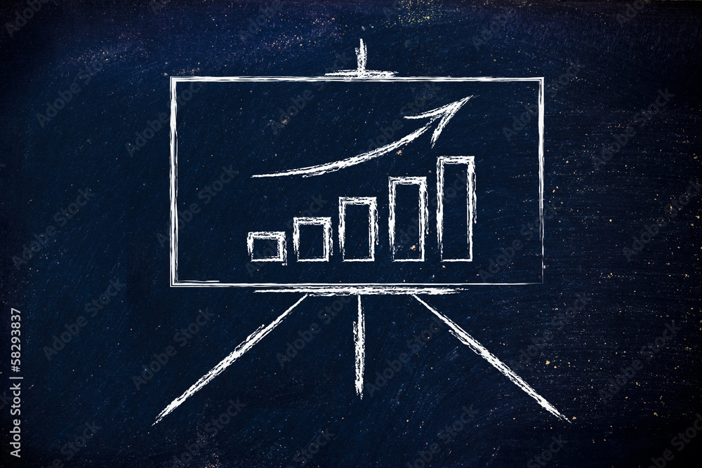meeting room whiteboard stand with positive stats graph Stock Photo ...