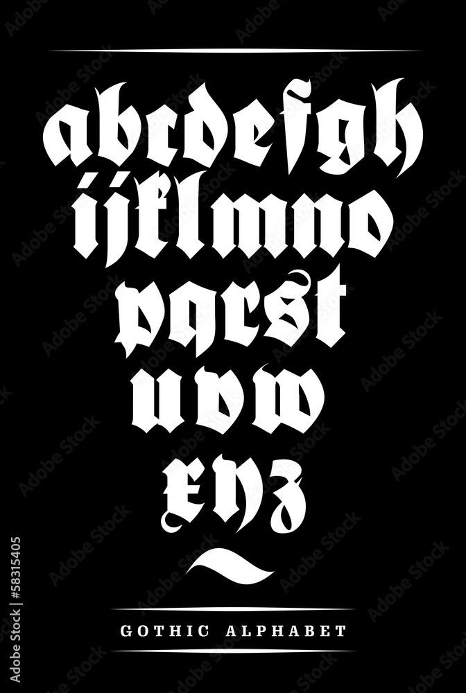Vector gothic font alphabet with decorations Stock Vector | Adobe Stock