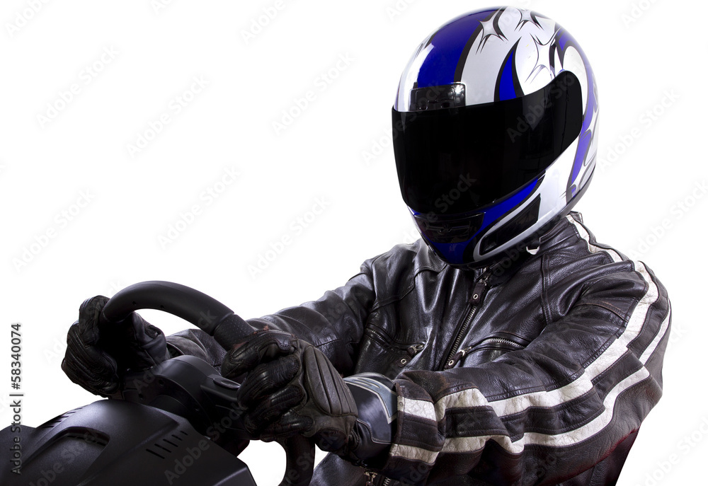 race car driver wearing protective leather and helmet Stock Photo ...
