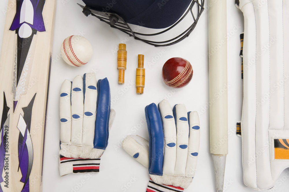 Close-up of cricket equipment Stock Photo | Adobe Stock