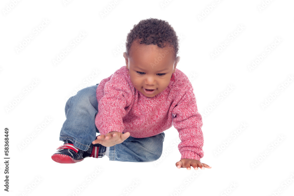 Beautiful African American baby crawling Stock Photo | Adobe Stock
