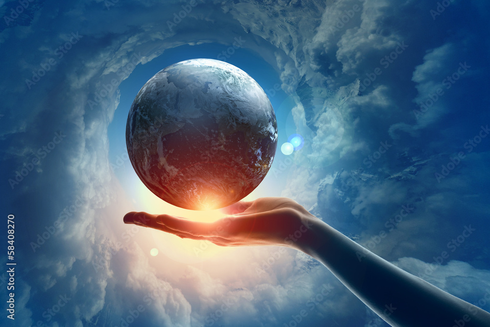 Image of earth planet on hand Stock Photo | Adobe Stock