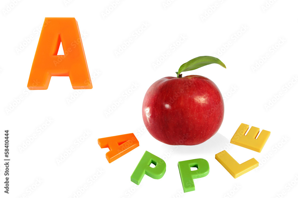 Illustrated alphabet letter A and apple. Stock Photo | Adobe Stock