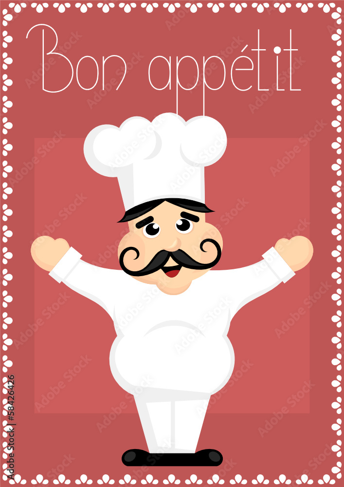 cartoon chef with bon appetit sign Stock Vector | Adobe Stock