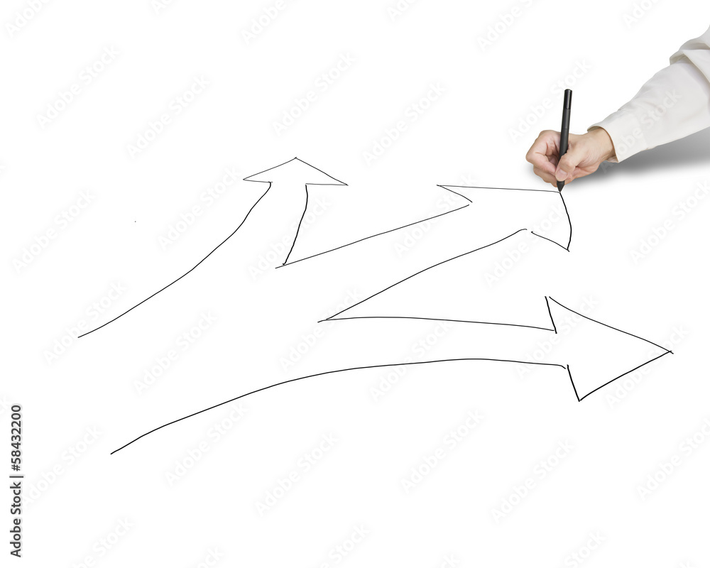 Businessman hold pen drawing 3 ways with arrow for direction Stock ...
