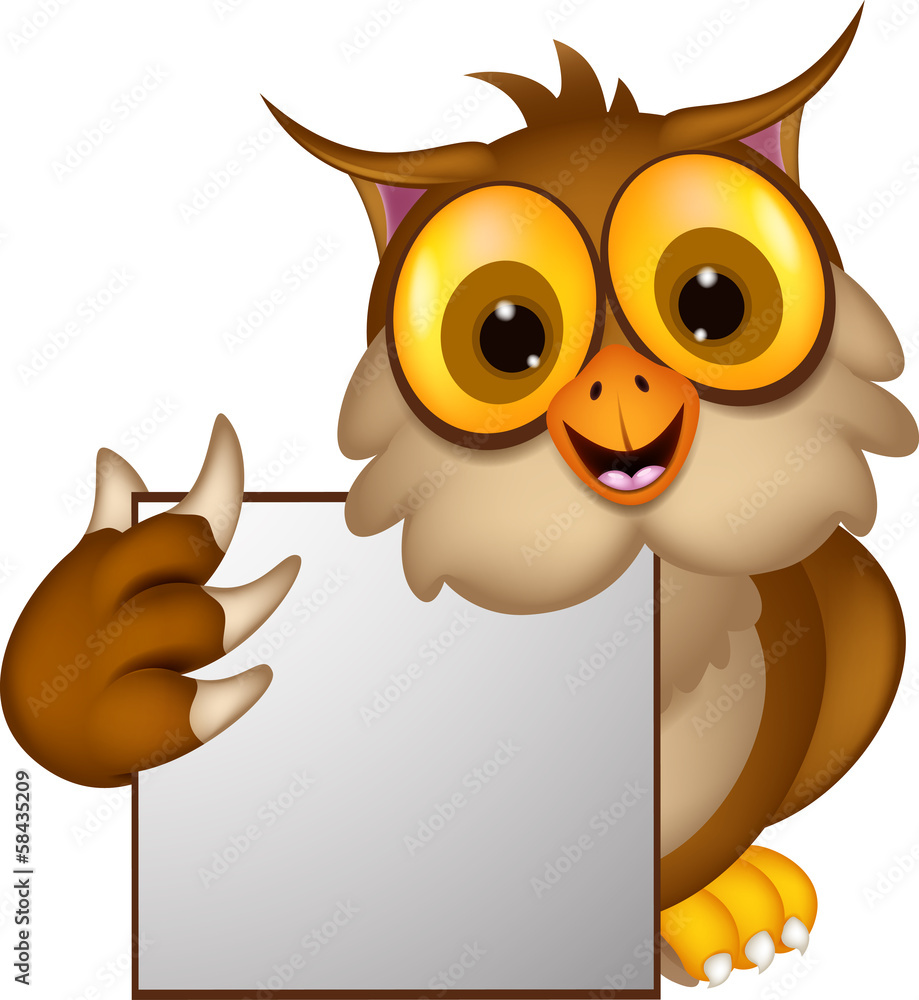 cute owl cartoon holding blank sign Stock Vector | Adobe Stock