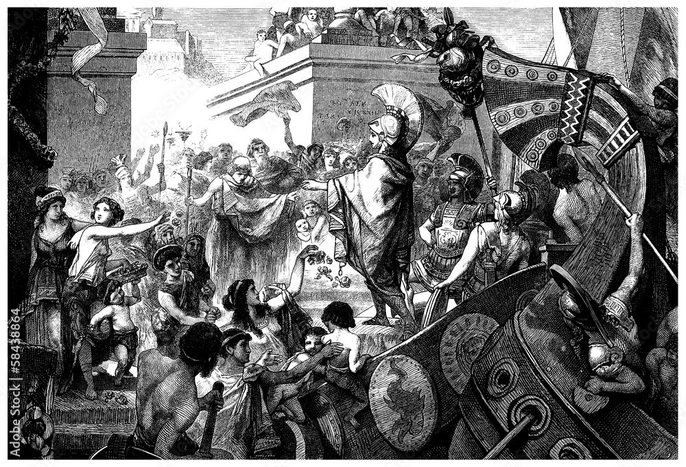 Ancient Greece : glorious War Hero entering Athens Stock Illustration ...