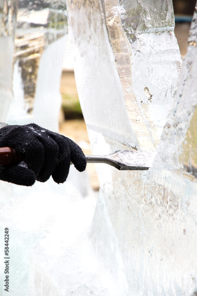 Ice Sculpting,Ice Carver Using Chisel to Carve Stock Photo | Adobe Stock