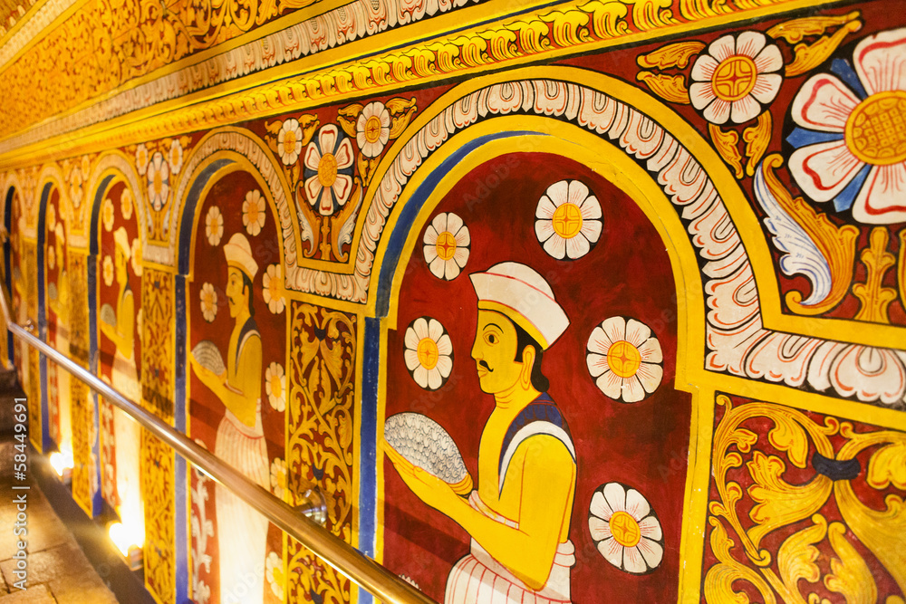 Mural inside temple of the Sacred Tooth Relic in Kandy,Sri Lanka, Asia ...