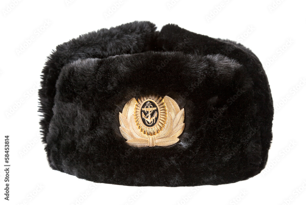 Russian navy officer's winter hat isolated on white background Stock ...