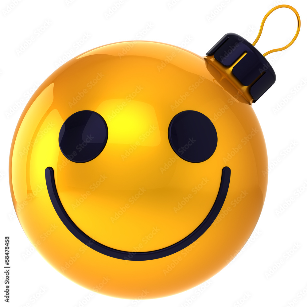 Christmas ball smiley face gold Happy New Year bauble smile face Stock ...