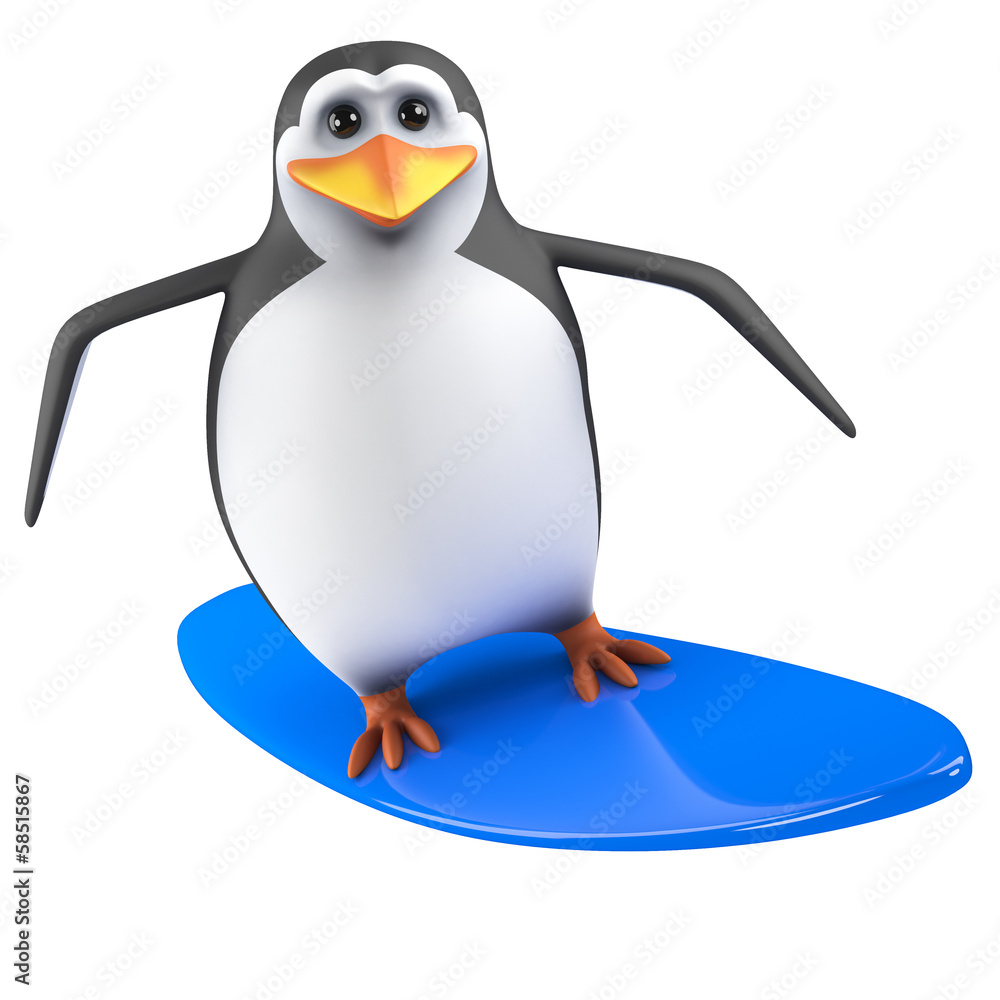 Cute penguin surfs the waves Stock Illustration | Adobe Stock