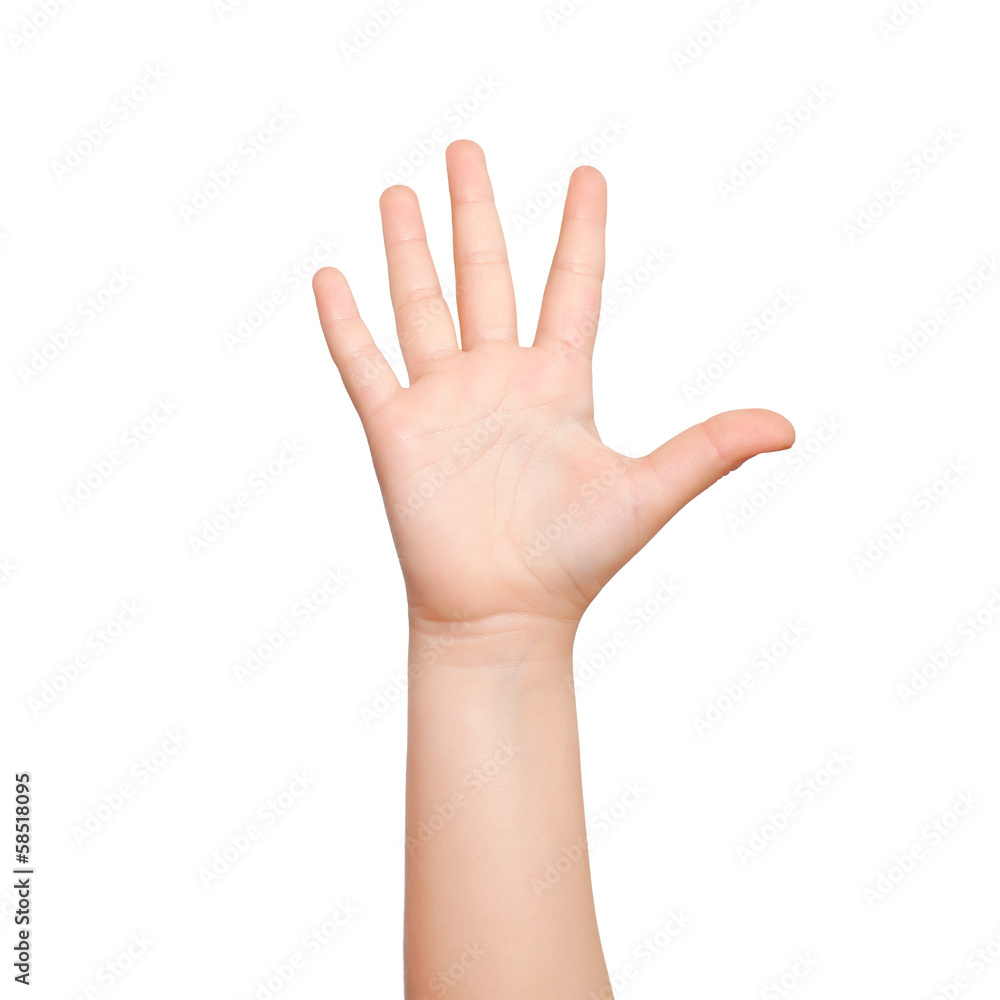 isolated child hand shows the number five Stock Photo | Adobe Stock