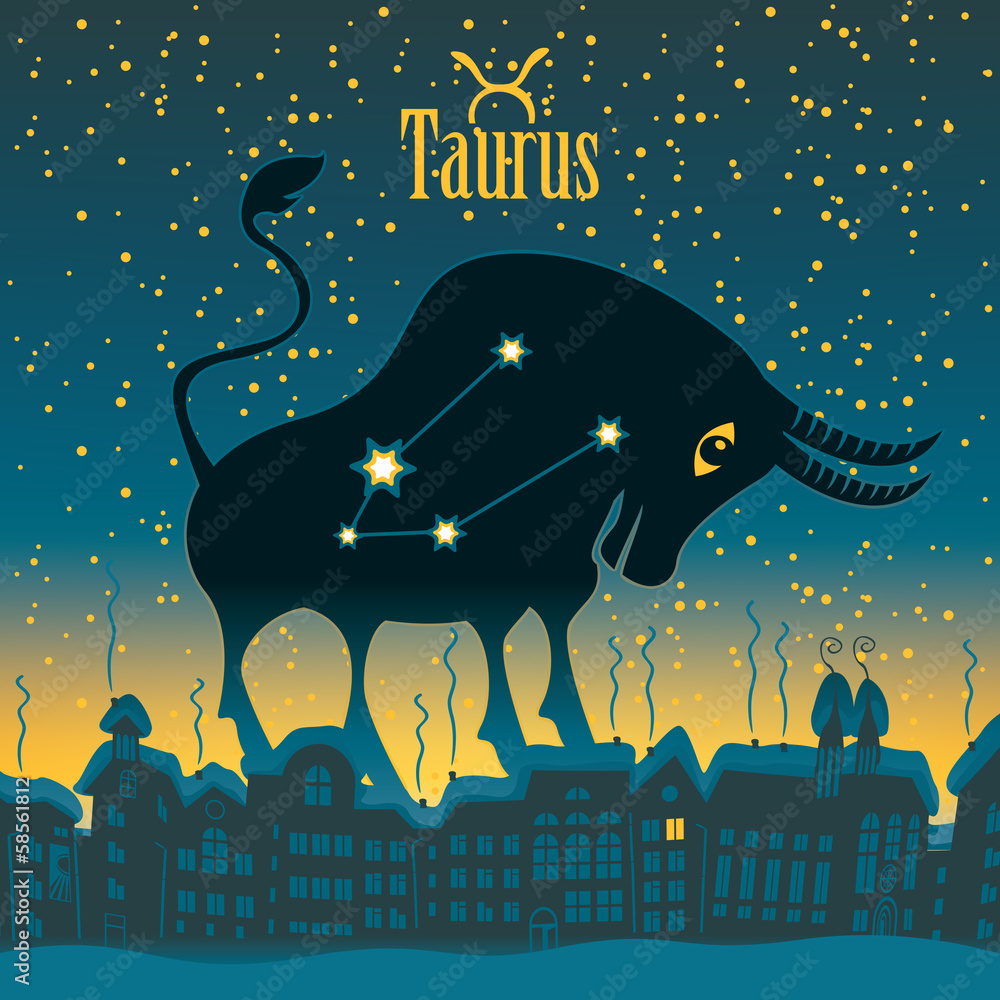 Taurus sign in the starry sky night city Stock Vector | Adobe Stock