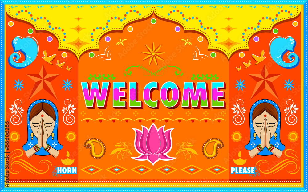 Welcome Background in Indian Truck paint style Stock Vector | Adobe Stock