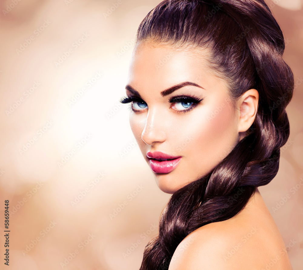 Hair Braid Beautiful Woman With Healthy Long Brown Hair Stock Foto