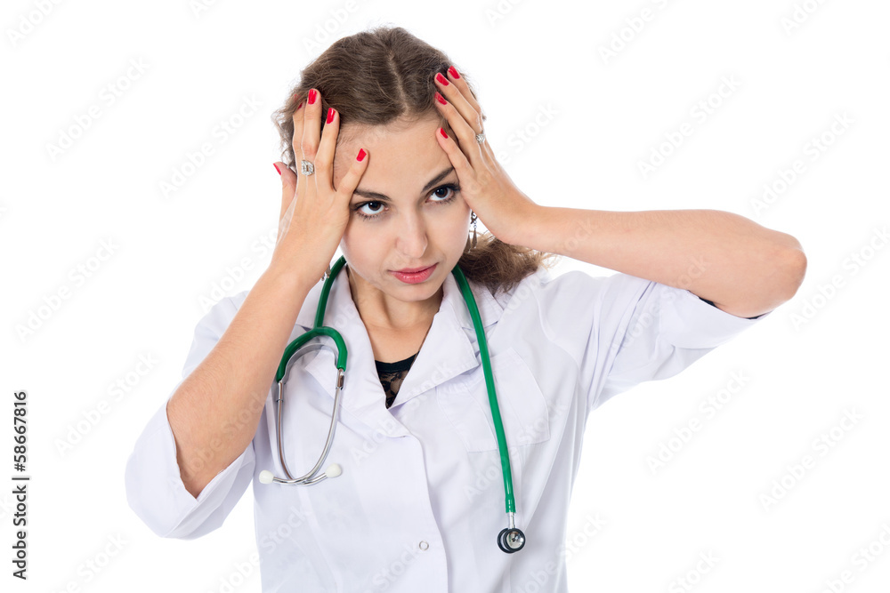 Medical doctor woman with stethoscope problem. Stock Photo | Adobe Stock