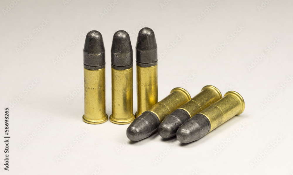 .22 caliber Long rifle Rimfire Ammunition on white Stock Photo | Adobe ...