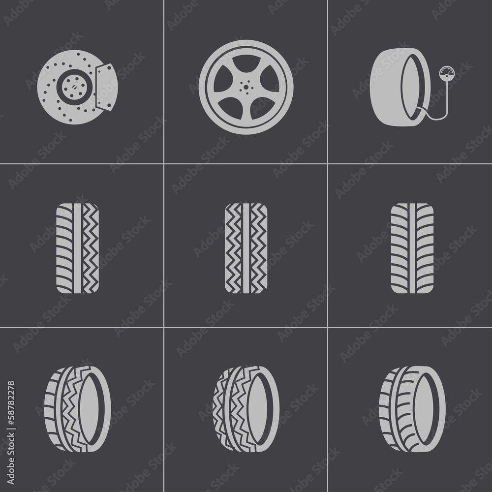 Vector black tire icons set Stock Vector | Adobe Stock Vector black tire icons set Stock Vector | Adobe Stock