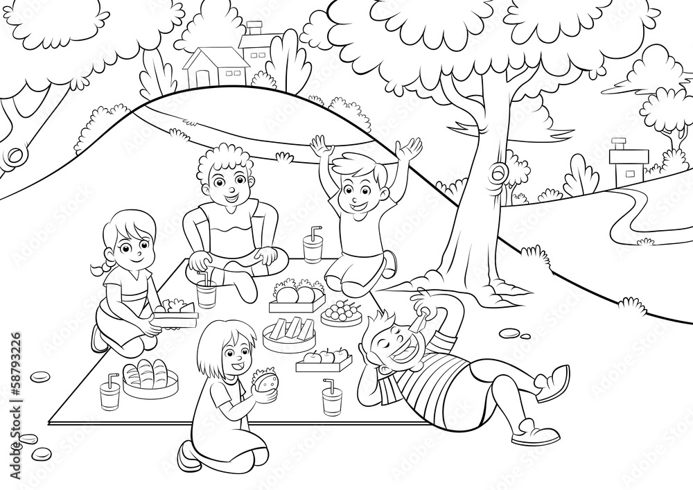 picnic for colouring. Stock Vector | Adobe Stock