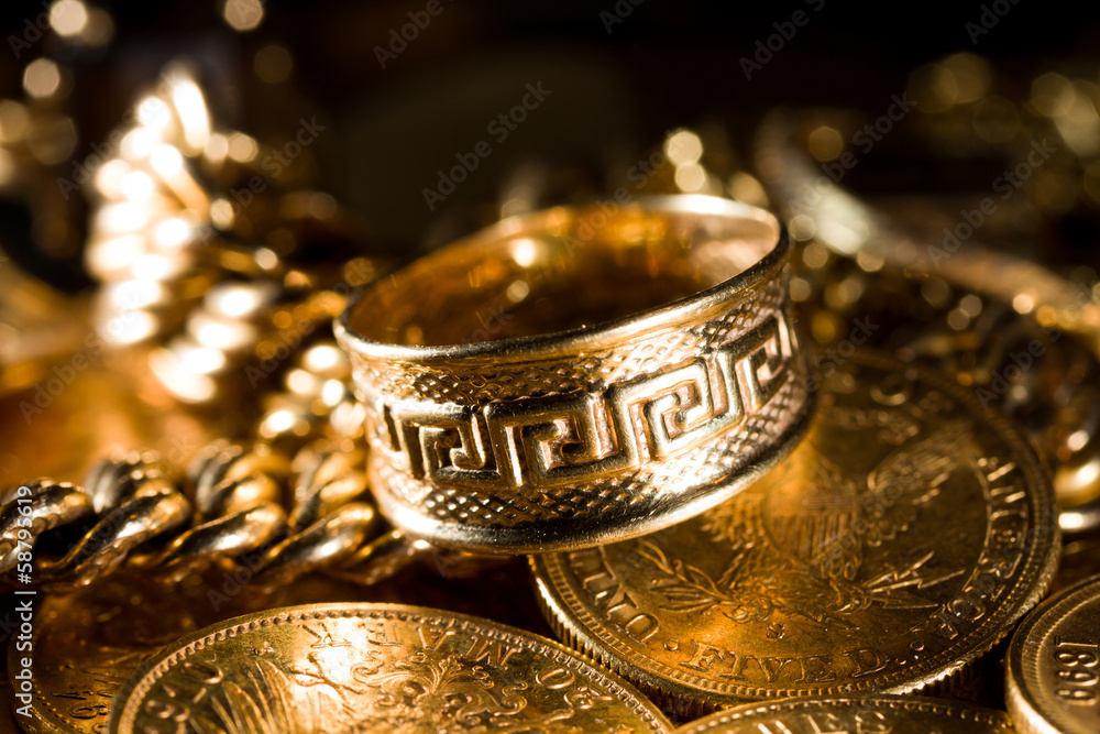 Jewels and gold coins Stock Photo | Adobe Stock
