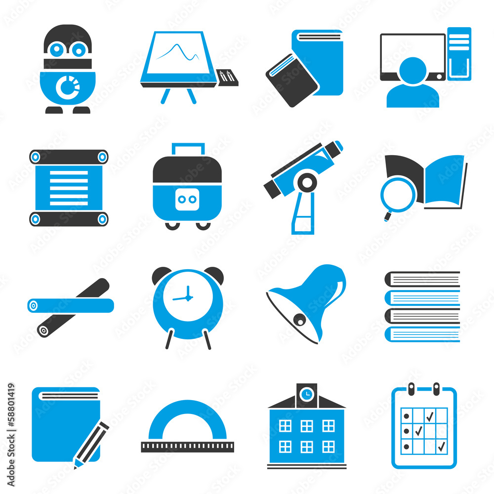 education icon set, blue theme Stock Vector | Adobe Stock