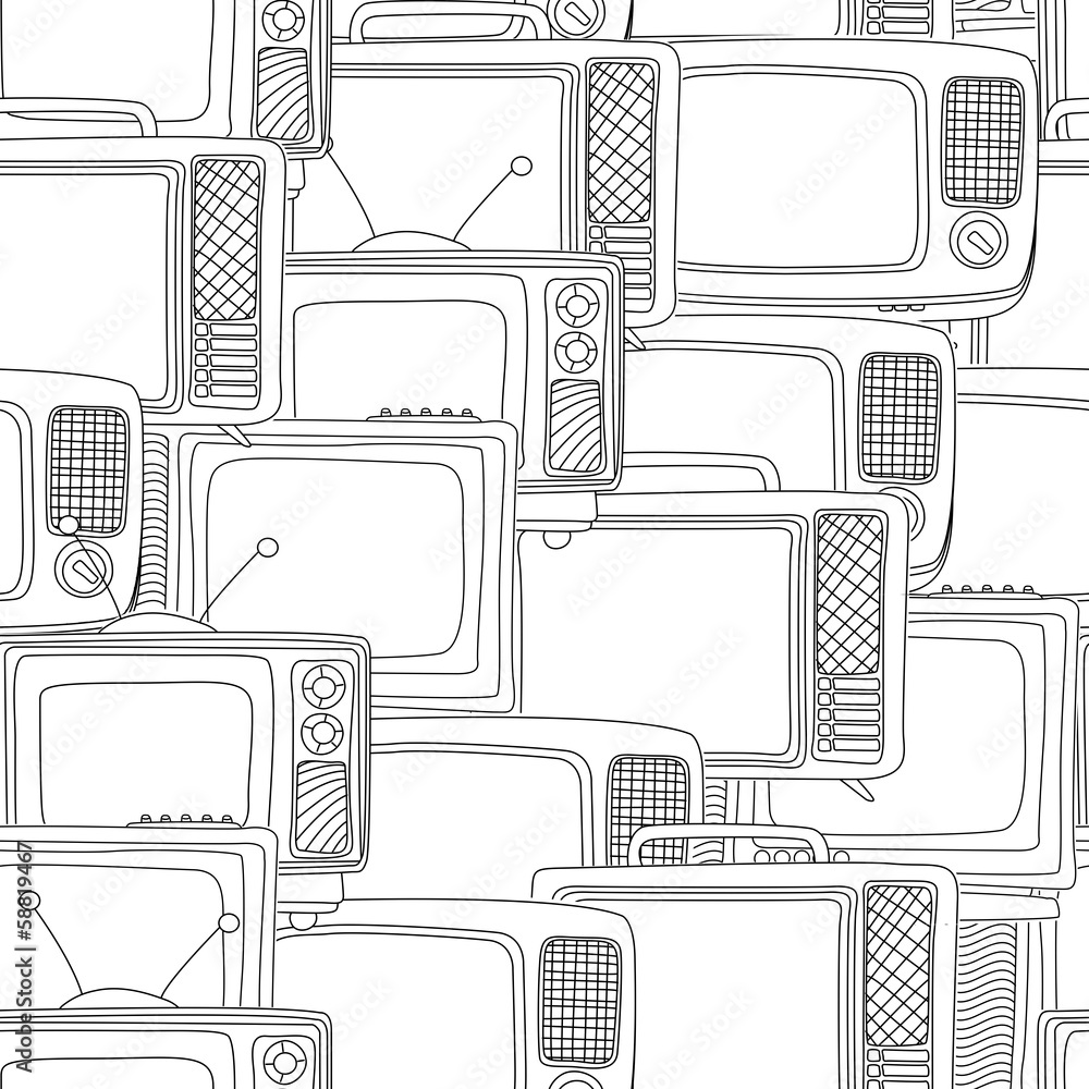 Seamless black and white tv pattern Stock Vector | Adobe Stock