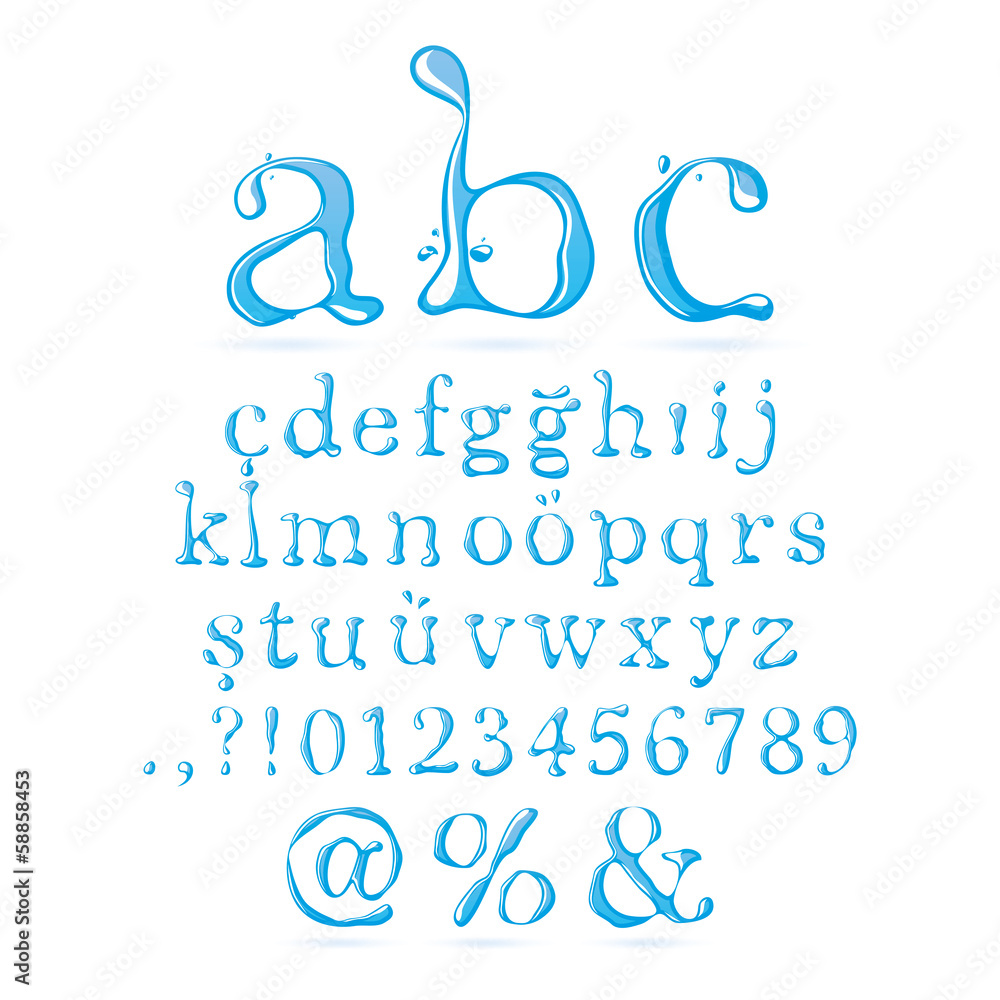 Water alphabet Lower Case Italic Stock Vector | Adobe Stock