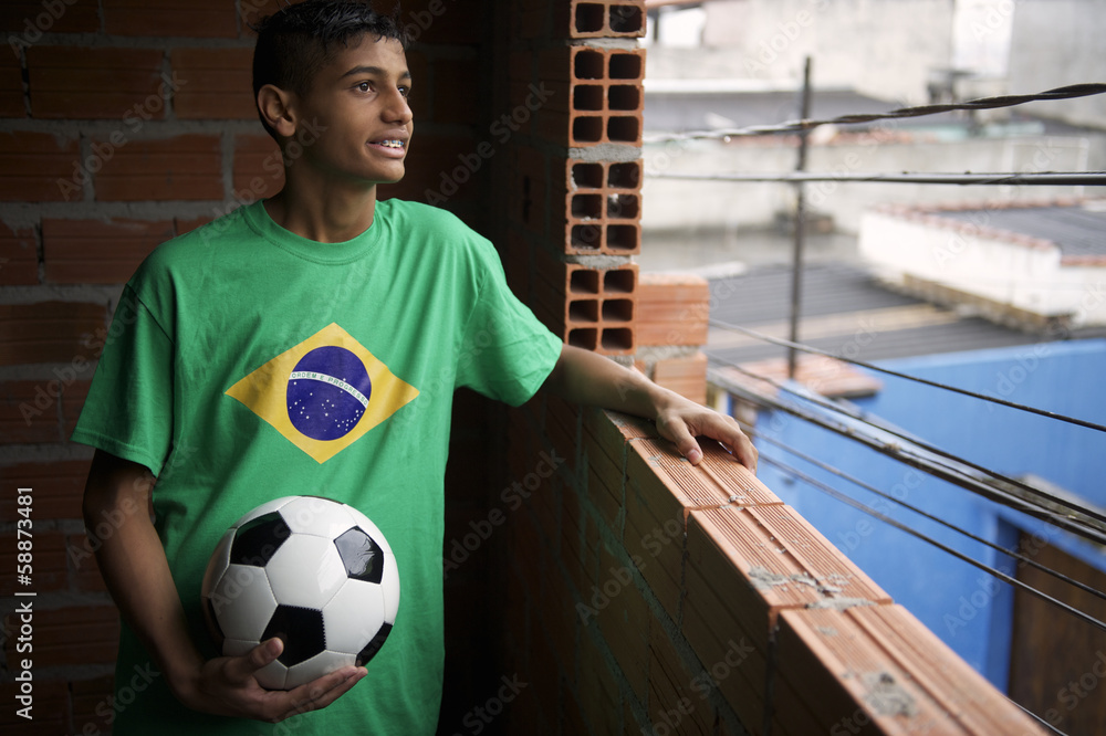 Smiling Brazilian Soccer Player Looks Out Favela Window Stock Photo ...