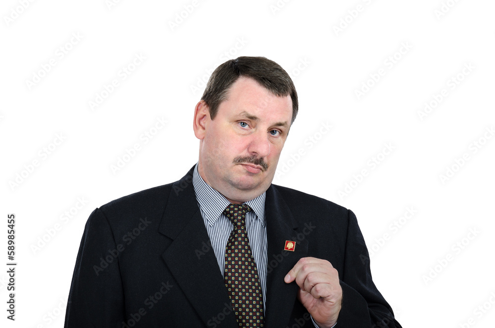 Fat man showing communist pin Stock Photo | Adobe Stock