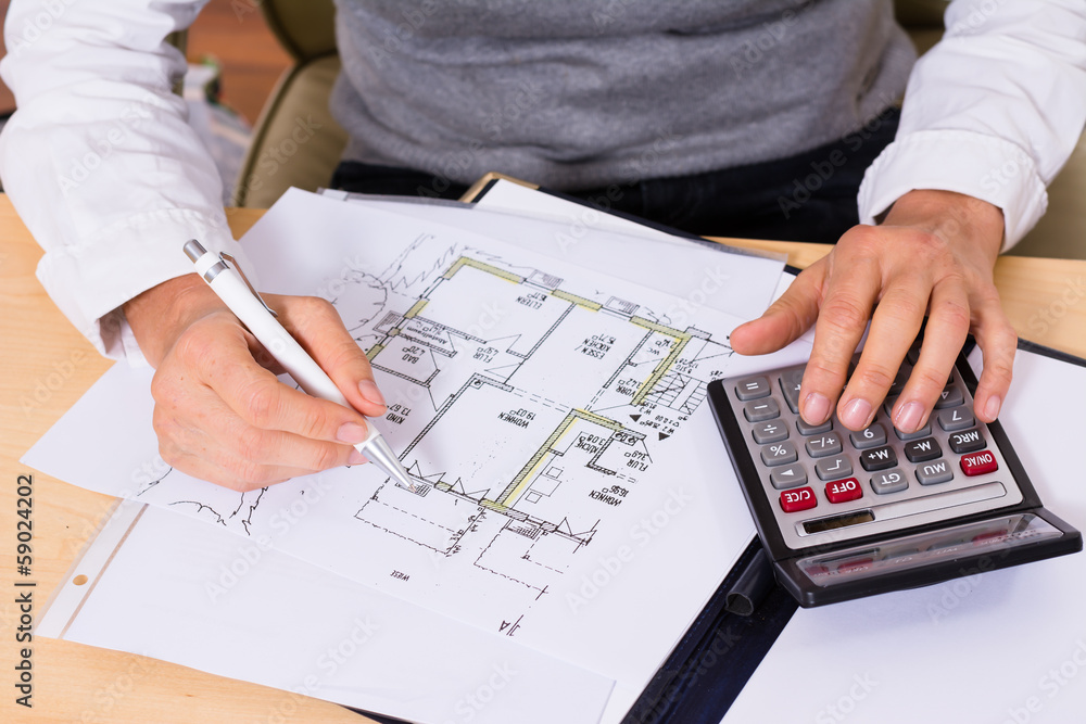 Berechnungen am Bauplan Stock Photo | Adobe Stock