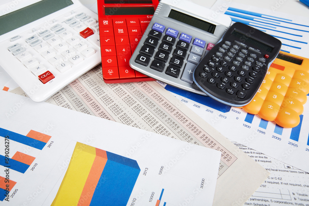 Calculator and office objects. Stock Photo | Adobe Stock