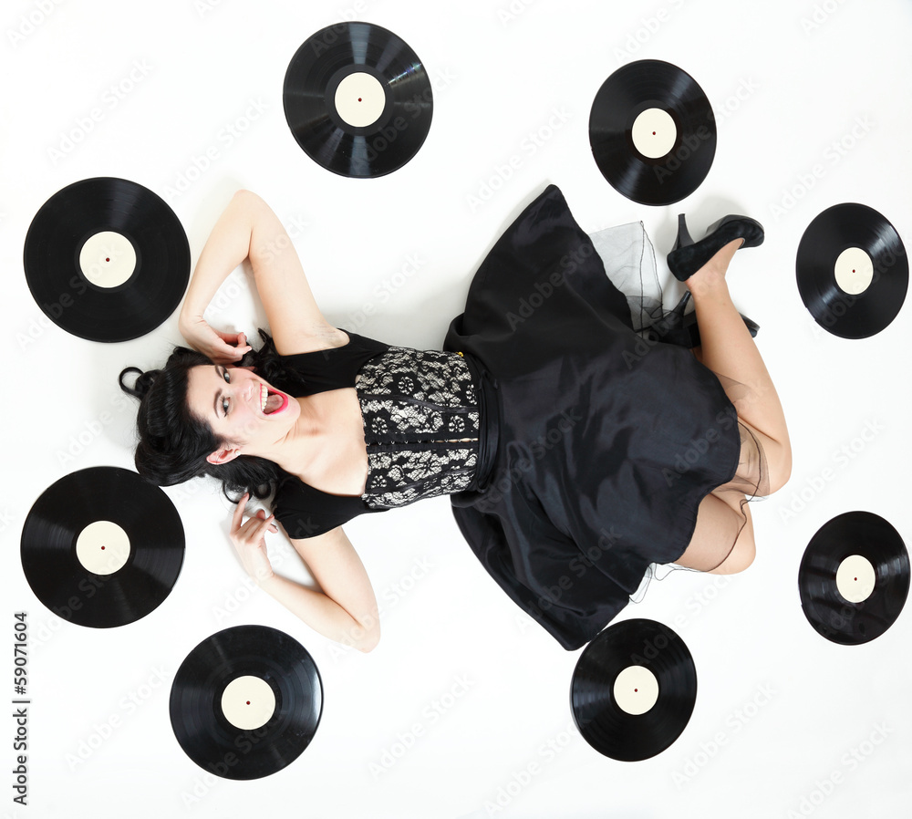 phonography analogue record Girl pin-up retro Stock Photo | Adobe Stock