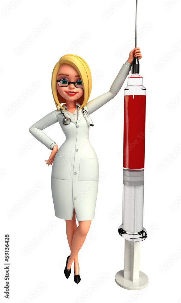 lady doctor with big Injection Stock Illustration | Adobe Stock