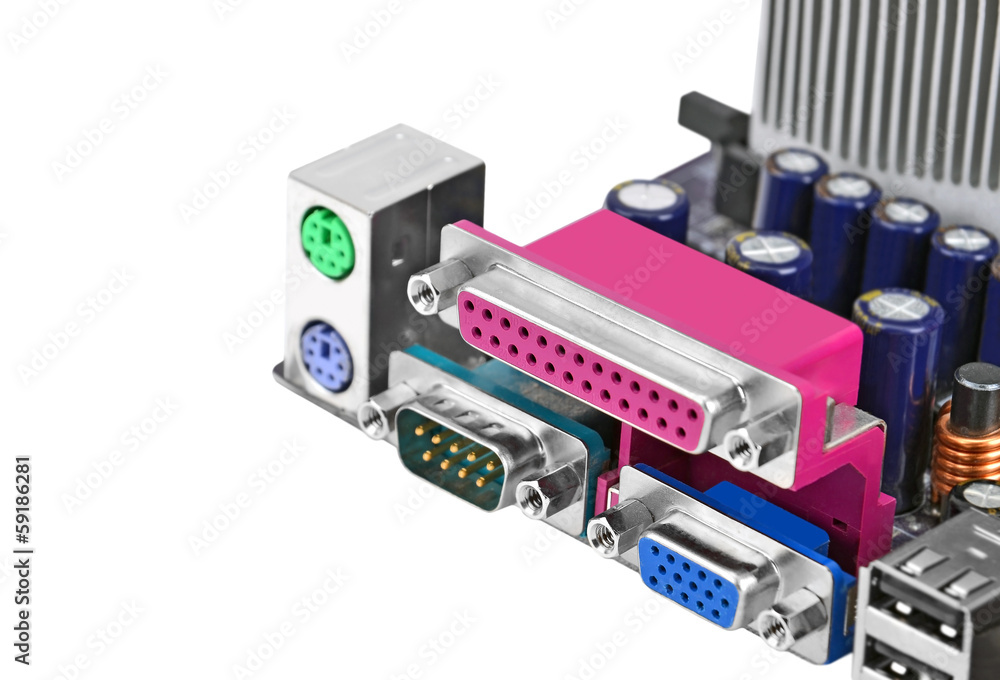 Connector of computer motherboard board, isolated on white Stock Photo ...