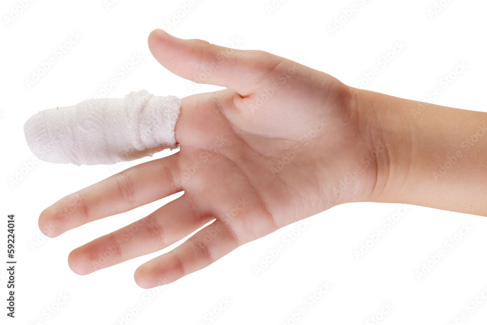Hand with bandaged finger Stock Photo | Adobe Stock