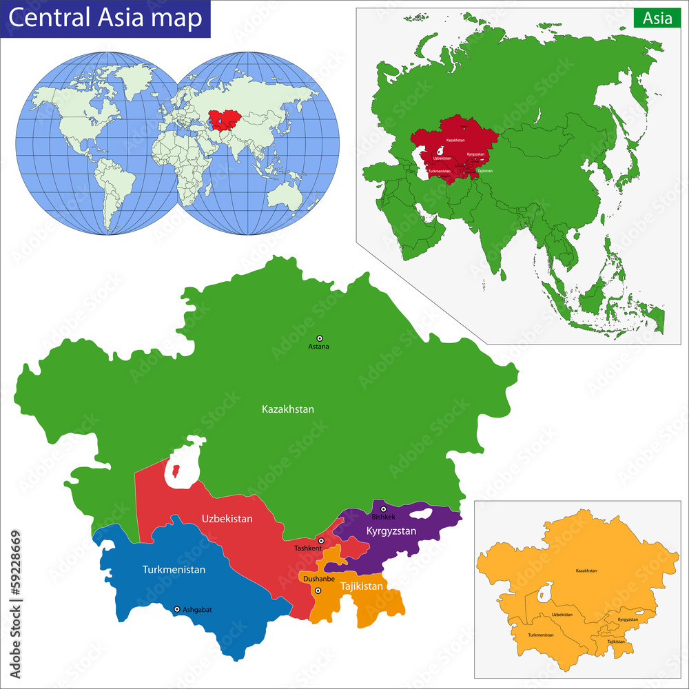 Central Asia map Stock Vector | Adobe Stock
