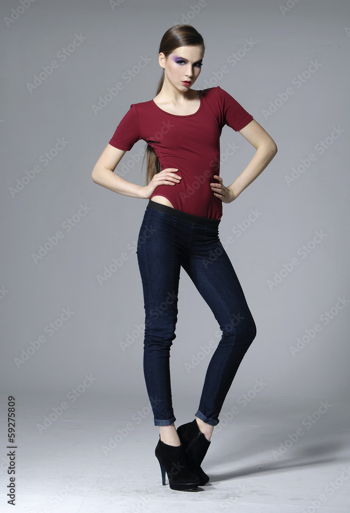 Full body Portrait of fashion model posing Stock Photo | Adobe Stock