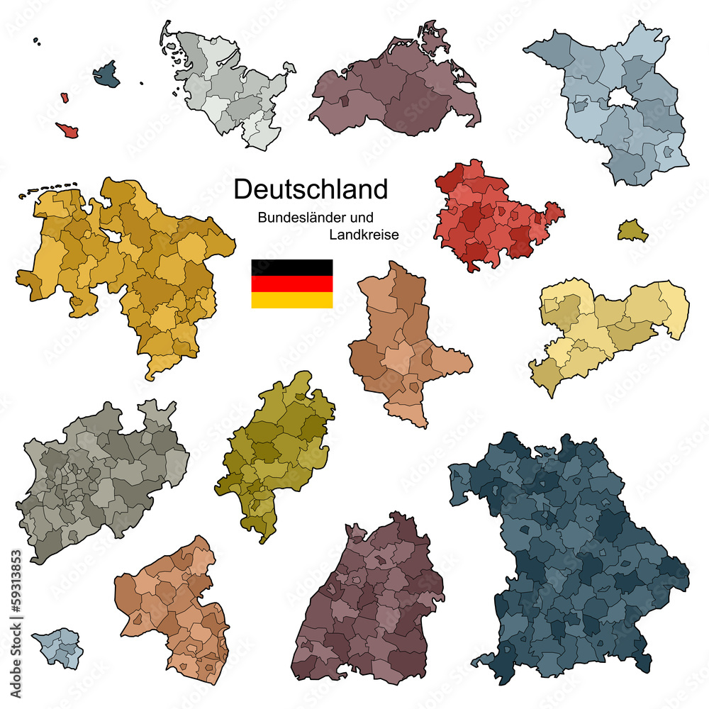 Bundesländer und Landkreise von Deutschland Stock-Vektorgrafik | Adobe ...
