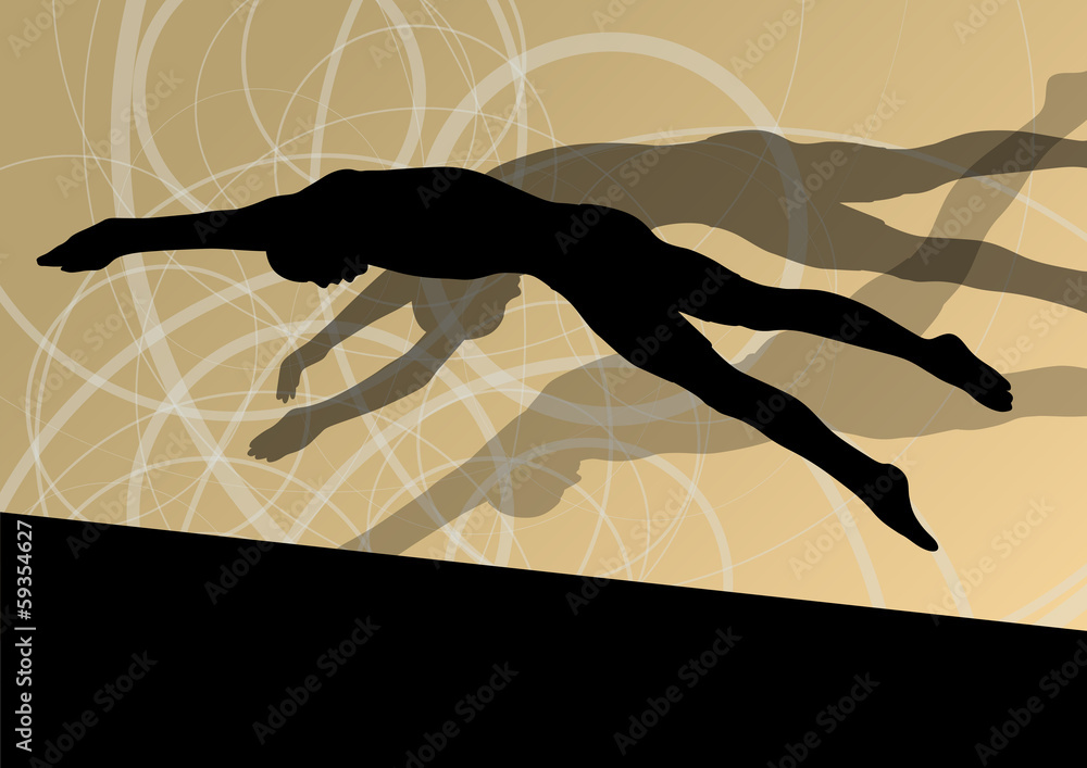 Active young swimmers diving and swimming in water sport pool si Stock ...