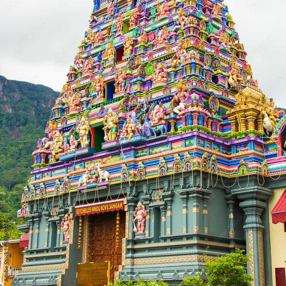 Colorful facade of a Hindu temple in Victoria at Seychelles Stock Photo ...