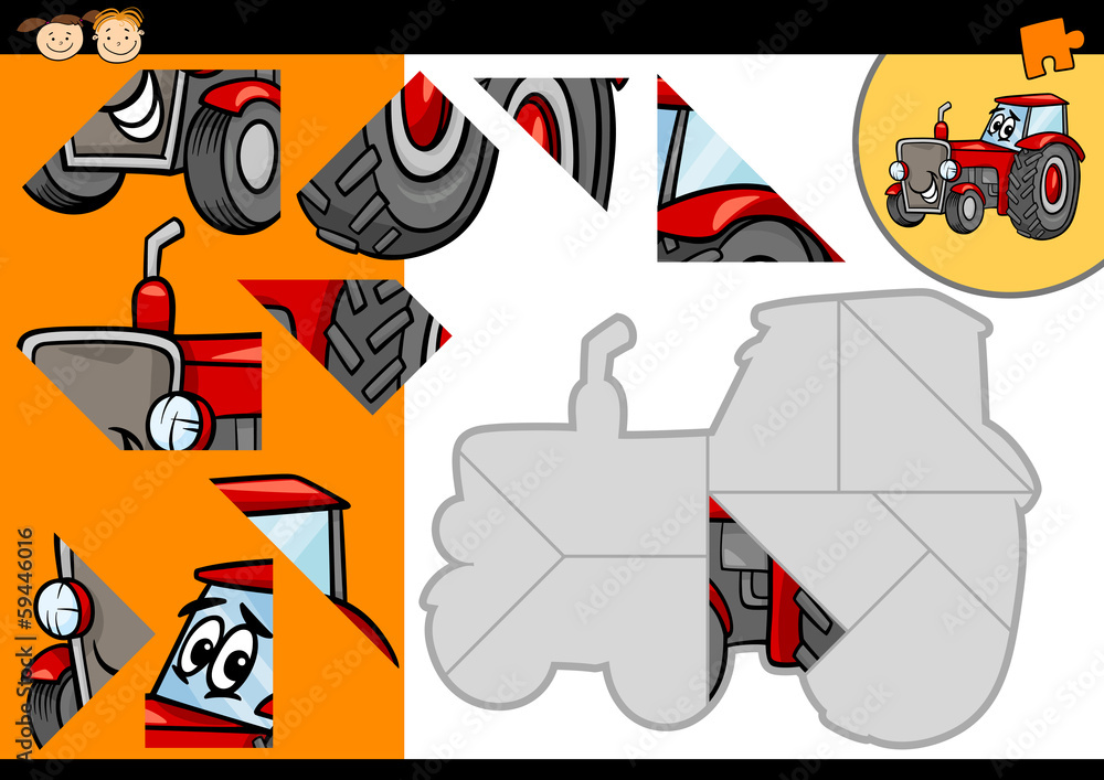 cartoon tractor jigsaw puzzle game Stock Vector | Adobe Stock