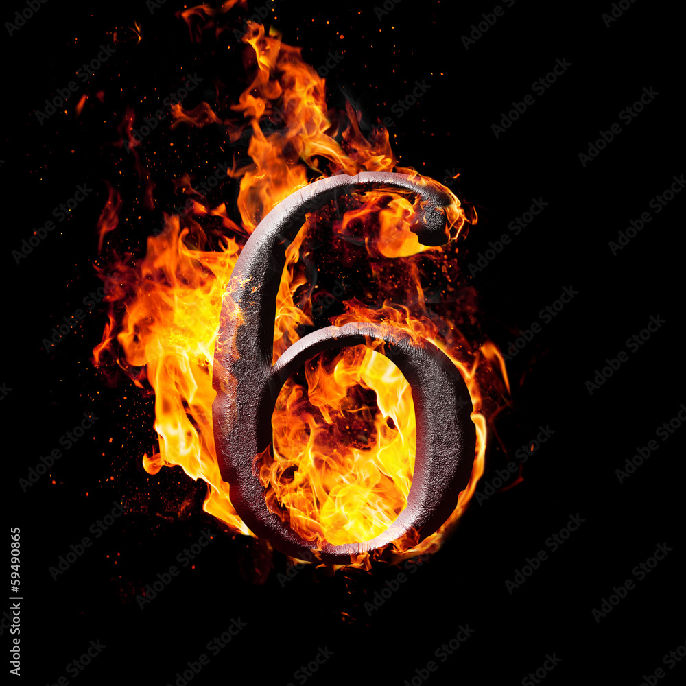 Numbers and symbols on fire - 6 Stock Photo | Adobe Stock