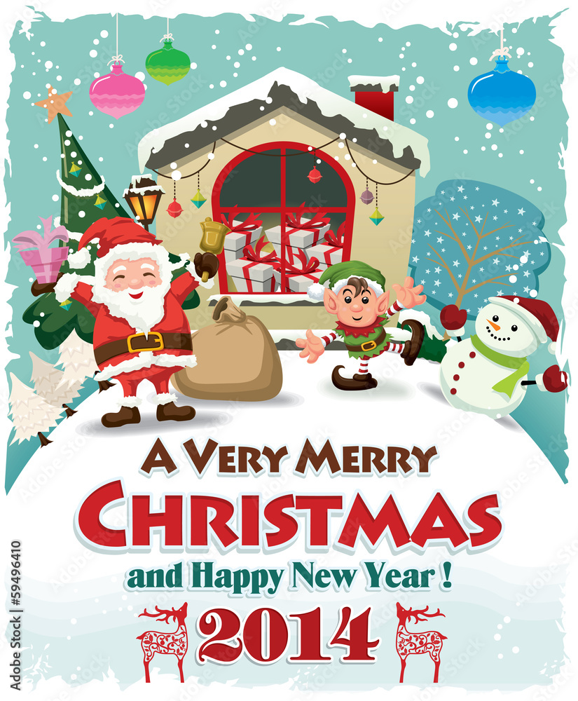 Vintage Christmas poster design with Santa Claus Stock Vector | Adobe Stock