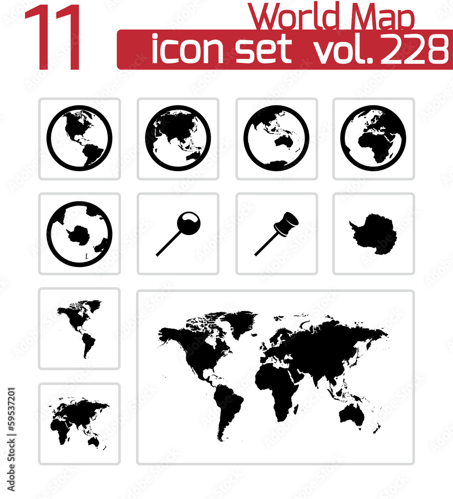 Vector black world map icons set Stock Vector | Adobe Stock