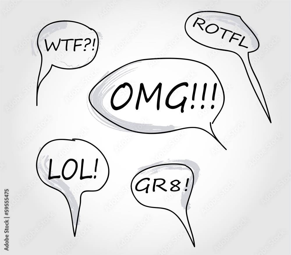 Cartoon dialog clouds with common acronyms and abbreviations Stock ...