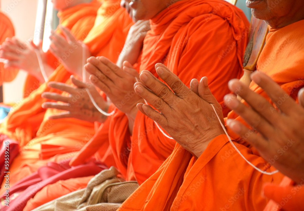 pray, the monks and religious rituals in thai ceremony Stock Photo ...